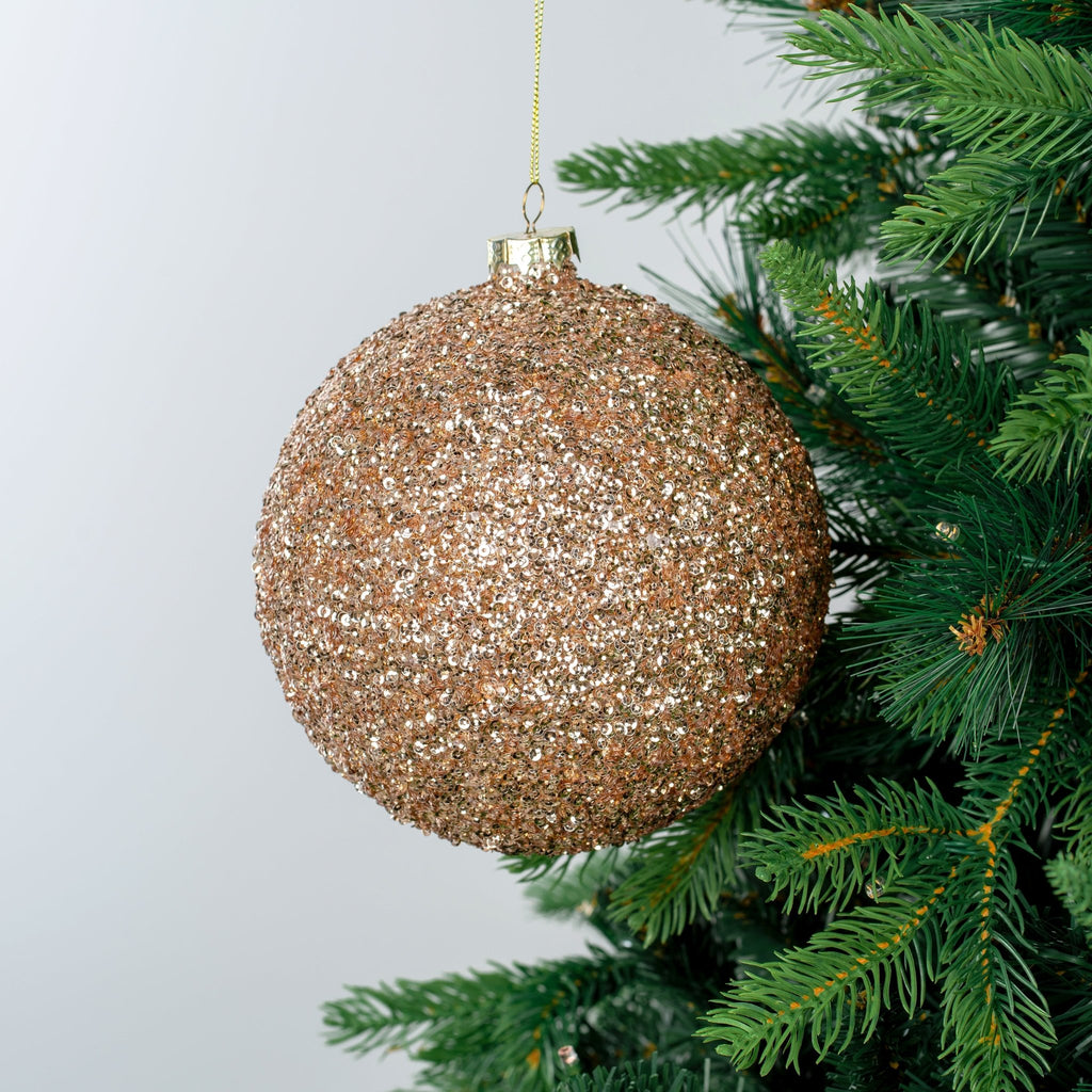 Elegant 4" Champagne Gilded Ball Ornament with Glitter by Joy By ...