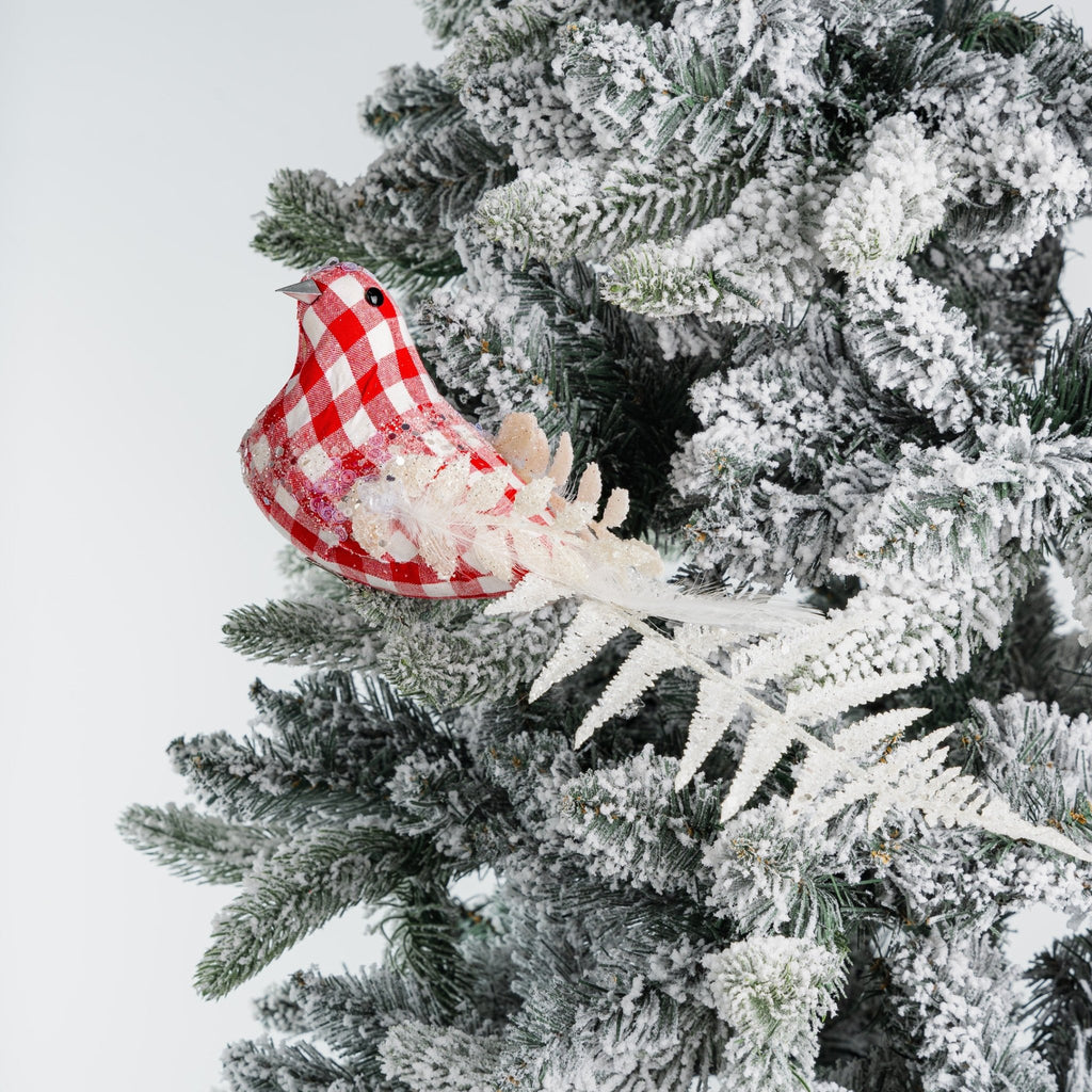 Checkered Red Bird Clip-On Ornament by Joy By|Christmas Decor – Joy By