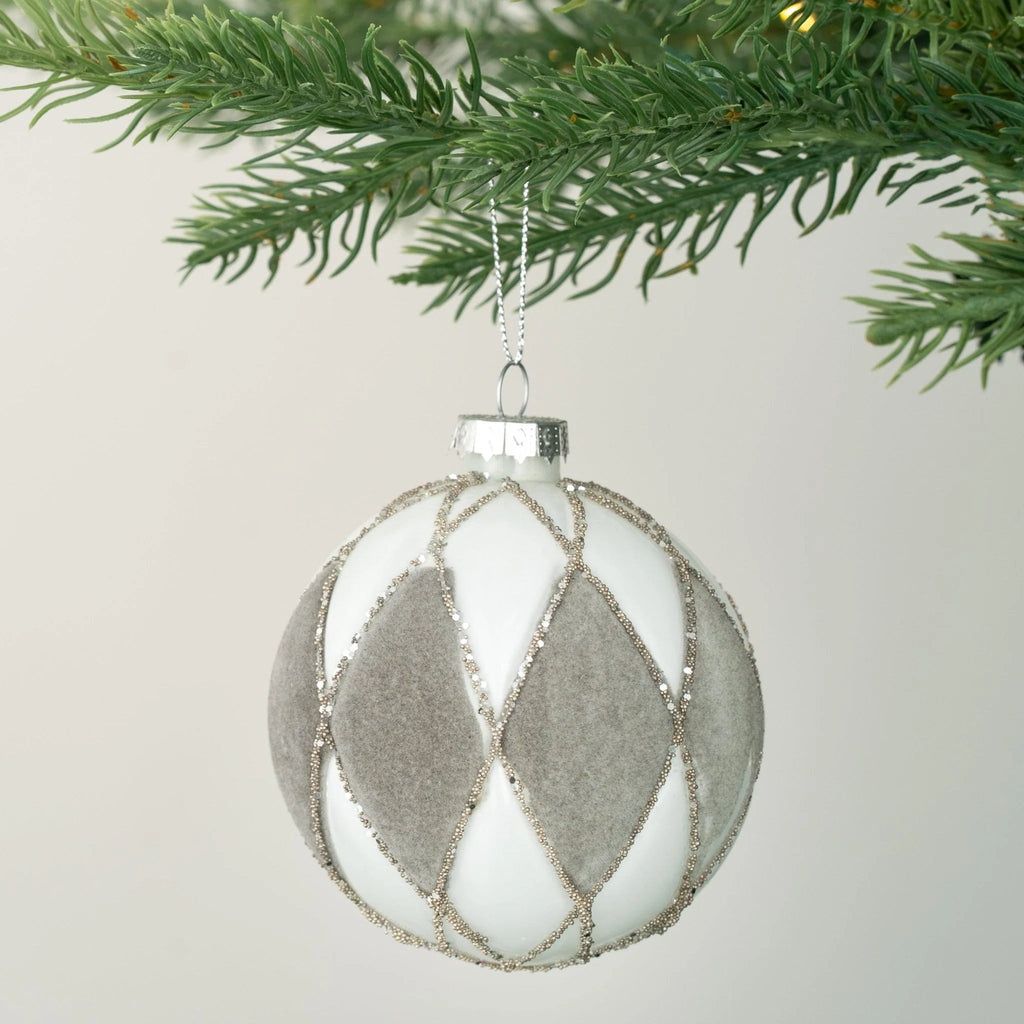 White Matte Christmas Ball Ornament Grey Velour | Joy By – Joy By